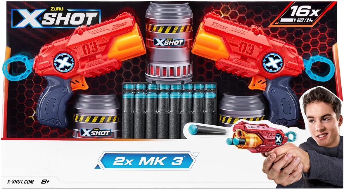 X-Shot Excel Double Mk 3 Blaster Combo Pack (16 Darts, 3 Cans) – The ...