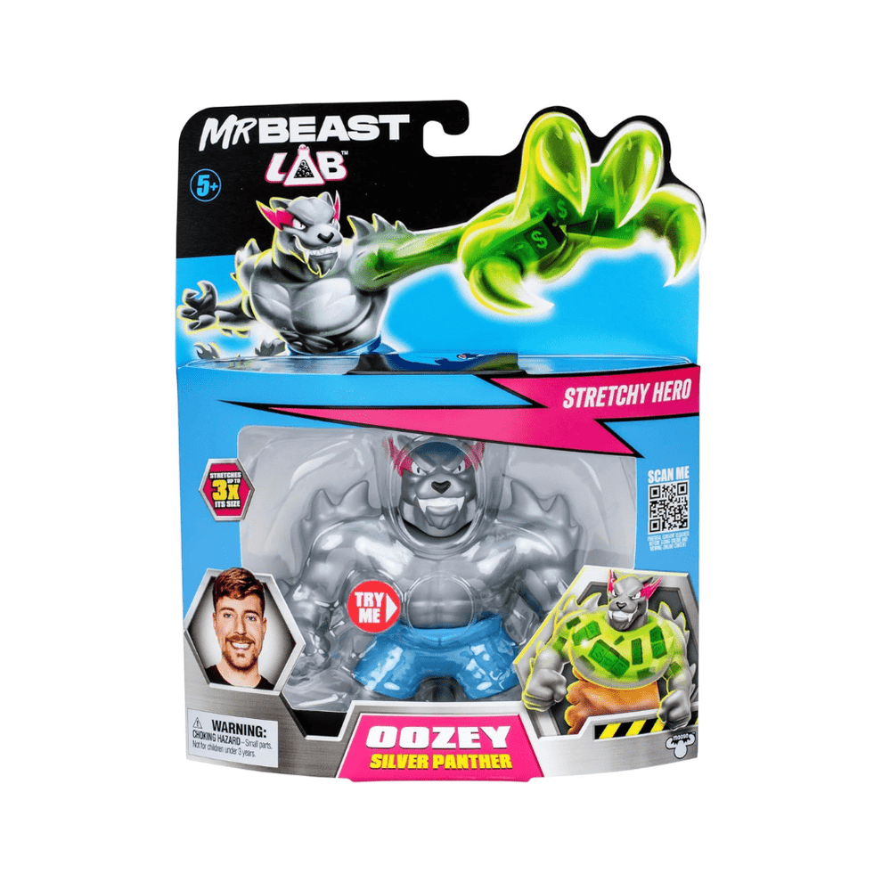 MrBeast Lab Silver Panther Stretchy Hero | Mr Beast – The Toy Store